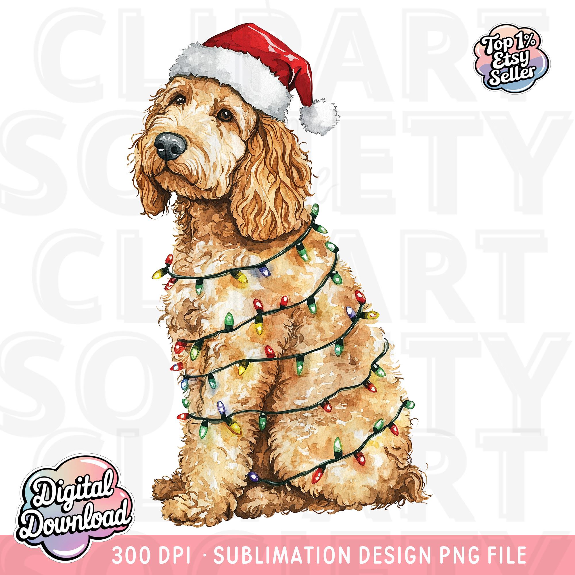 Goldendoodle Christmas Clipart, Watercolor Golden Doodle Png, Holiday ...