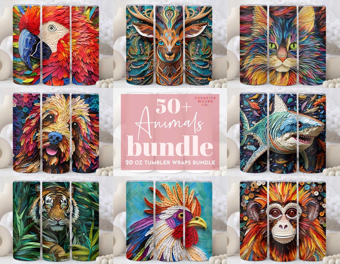 50+ Tumbler Bundle Wraps | Animal Tumbler Wrap Bundle | 50 Bundle 20 Oz ...