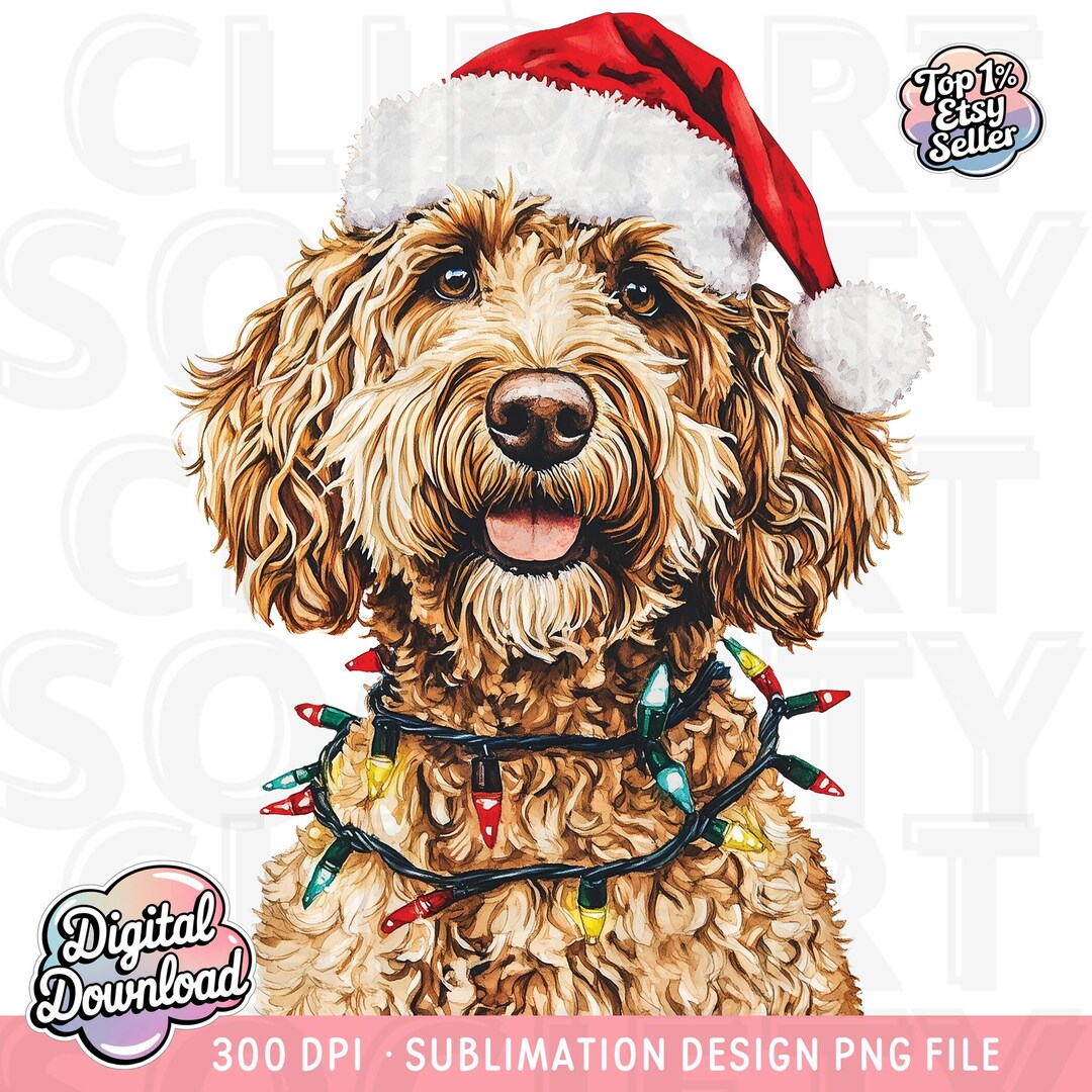 Goldendoodle Christmas Clipart, Christmas Goldendoodle PNG Clipart ...