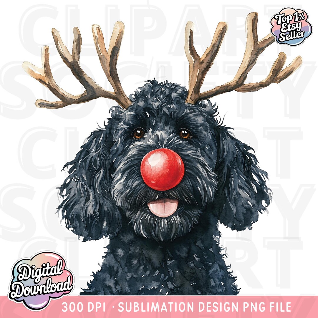 Christmas Black Goldendoodle PNG Clipart, Christmas Dog PNG, Watercolor ...