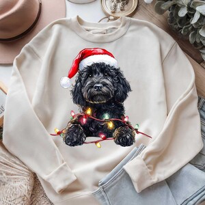 Christmas Goldendoodle Puppy PNG Christmas Lights Santa Black Doodle ...