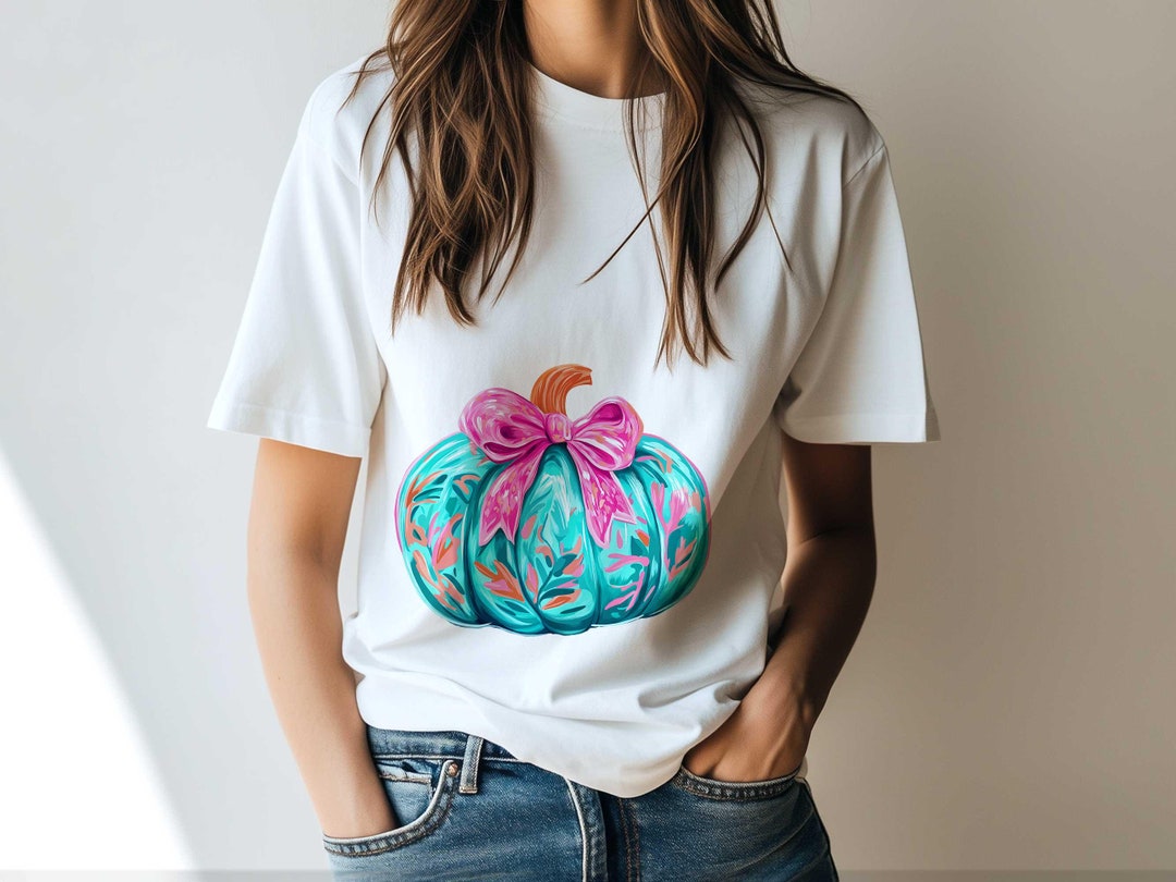 Preppy Pink & Teal Pumpkin Clip Art, Cute Fall Pumpkin PNG, Aesthetic ...