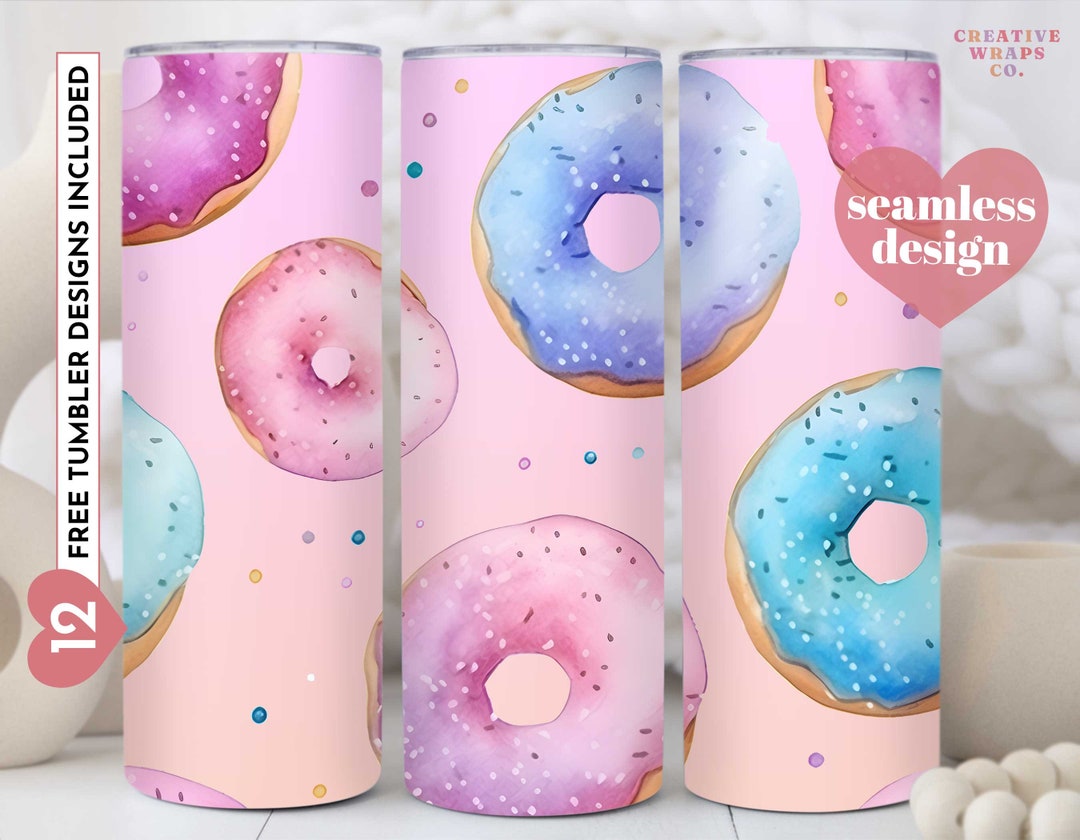 Donut Tumbler Wrap, Donuts PNG, 20 Oz Skinny Tumbler Sublimation Design ...
