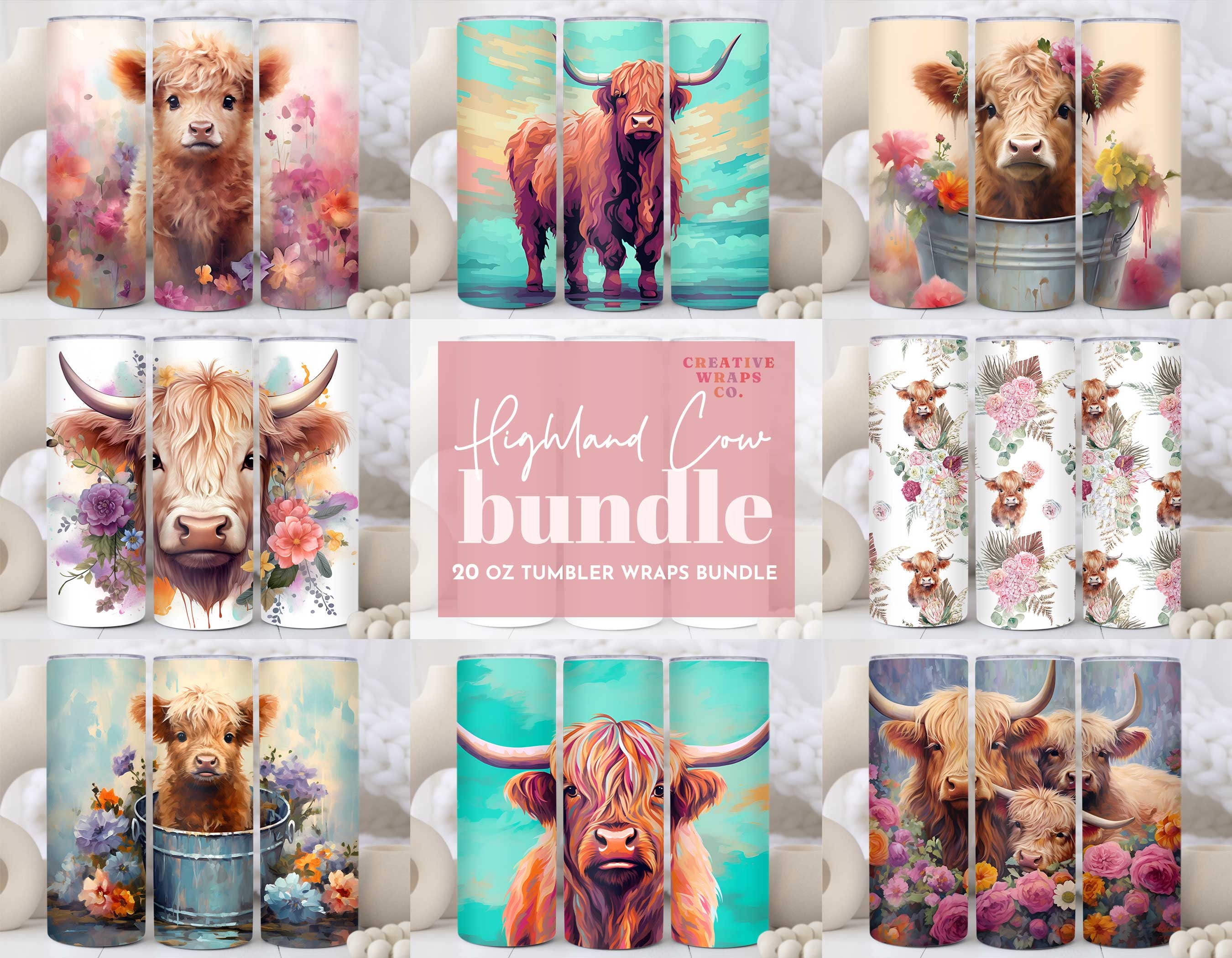 Highland Cow Bundle Highland Cow Tumbler Wrap Bundle - Etsy