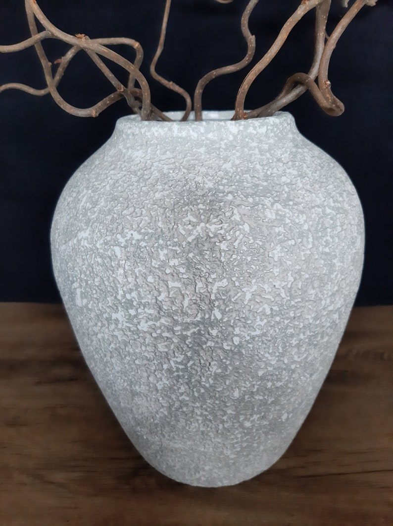 Textured White Grey and Taupe Ceramic Vase, Rustic Decor, Aged Stone ...