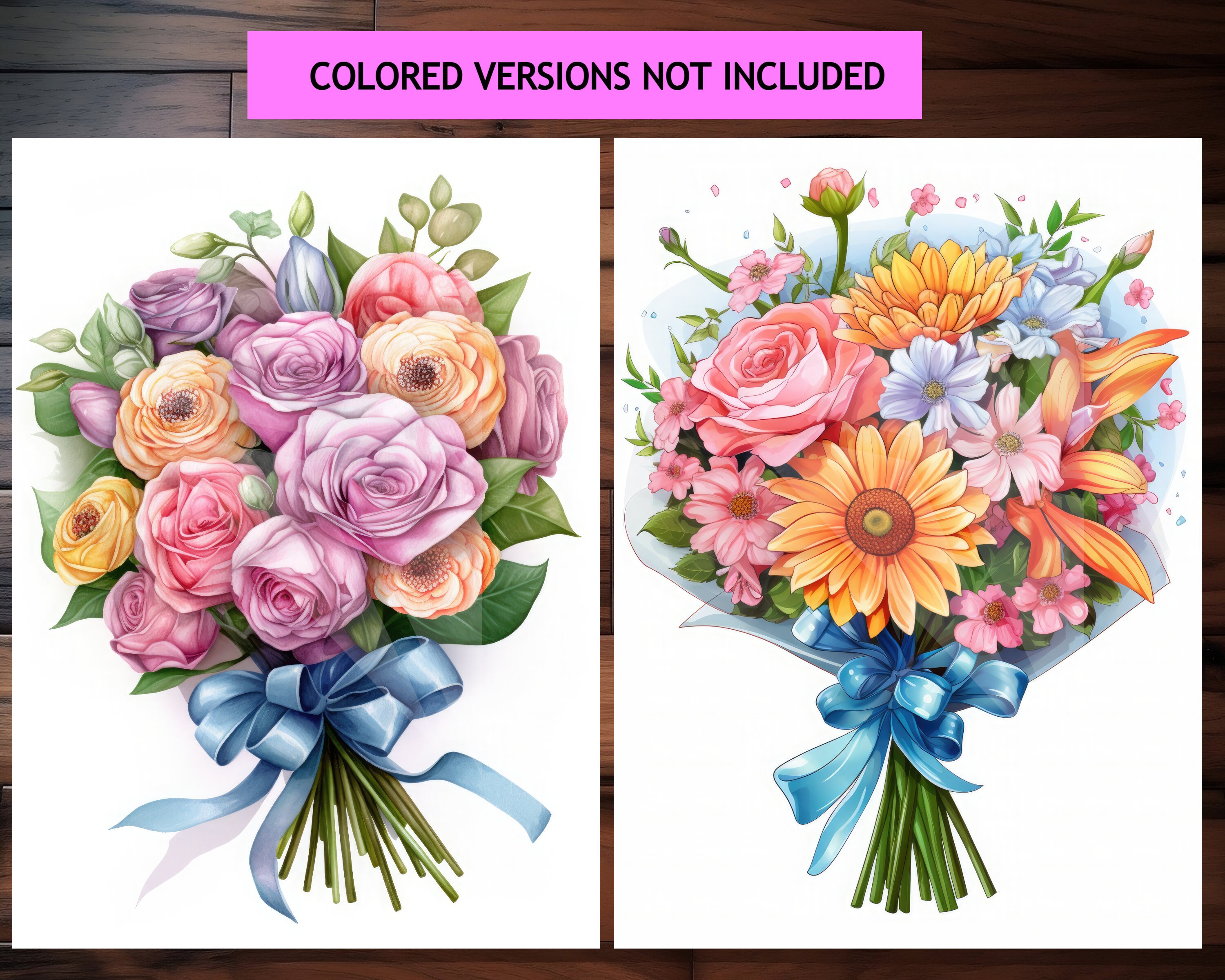 63 Flower Bouquet Collection Coloring Page, Adults Kids Instant ...