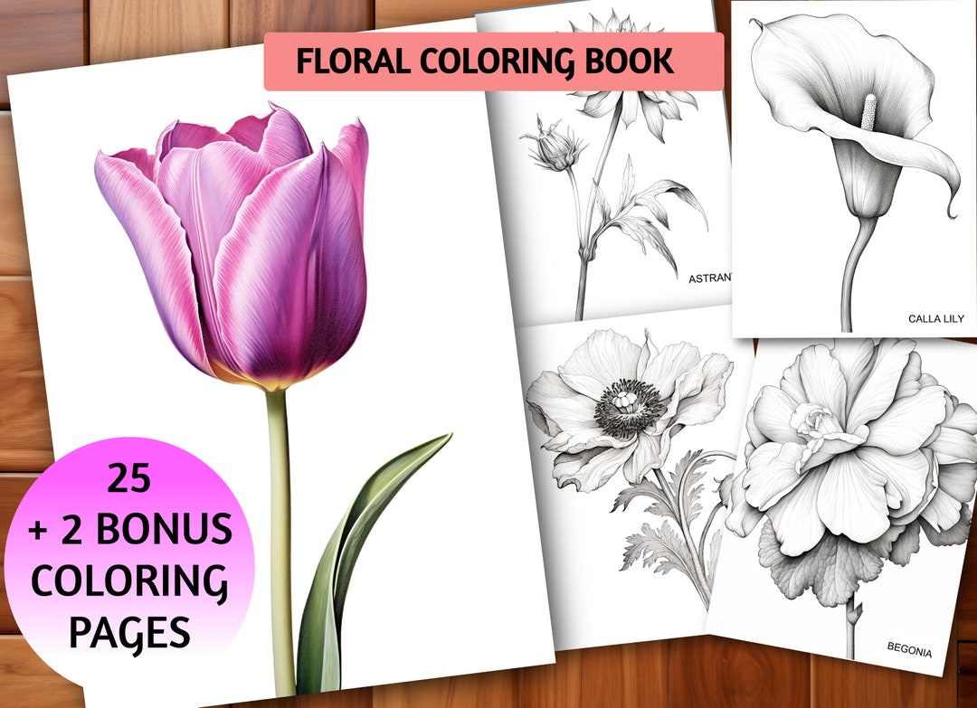 27 Flowers With Names Coloring Book, Adults Kids Instant Download ...