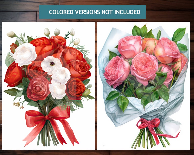 63 Flower Bouquet Collection Coloring Page, Adults Kids Instant ...