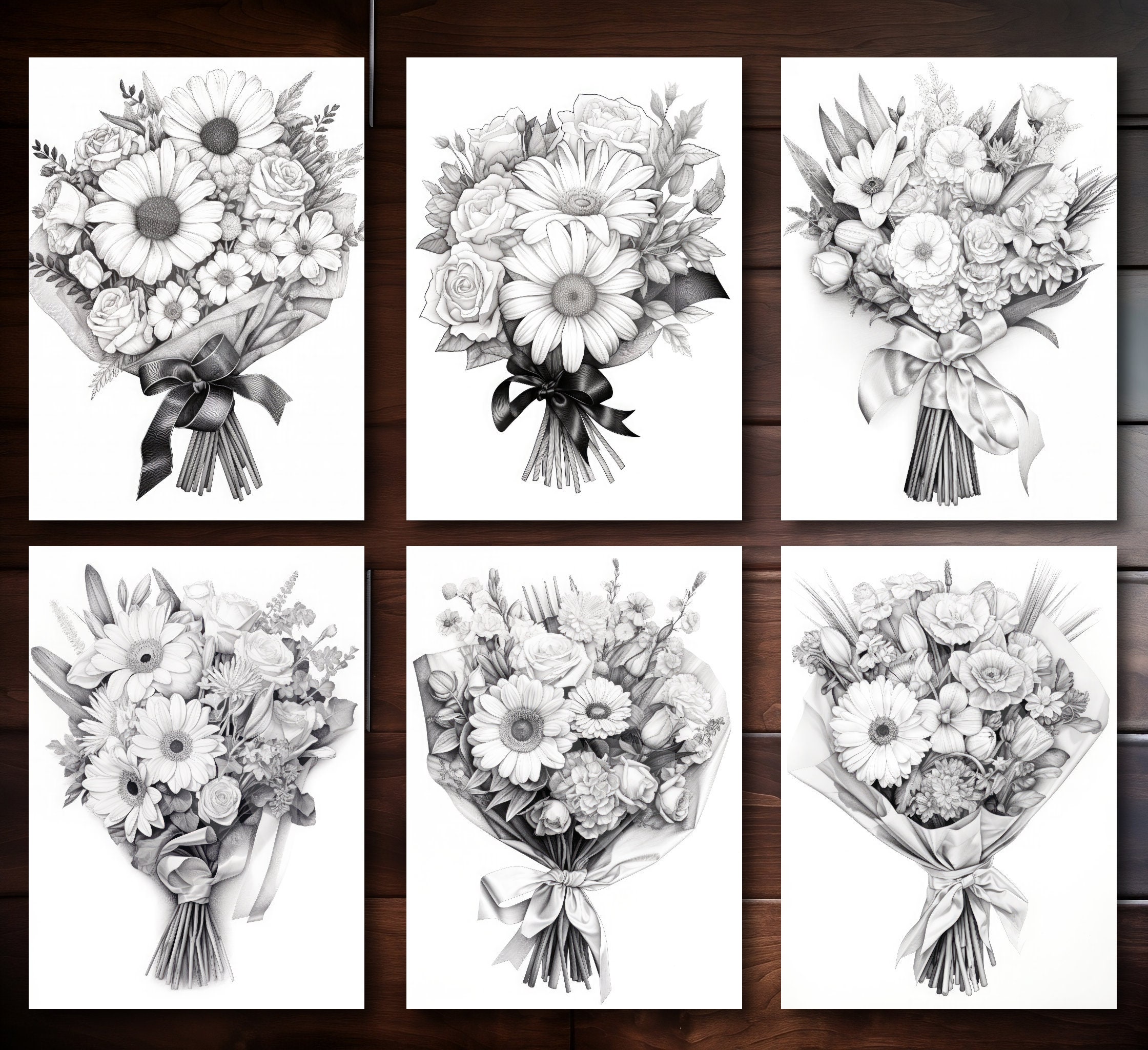 63 Flower Bouquet Collection Coloring Page, Adults Kids Instant ...