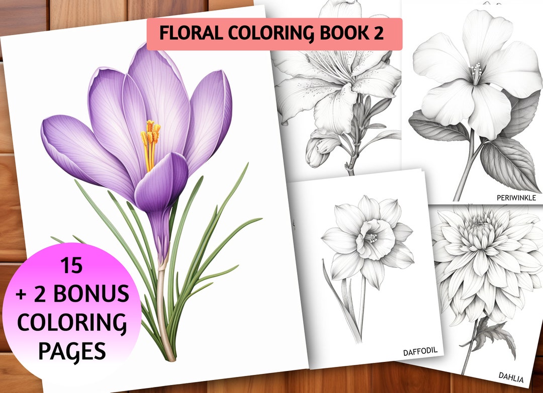 17 Flowers With Names Coloring Book 2, Adults Kids Instant Download ...