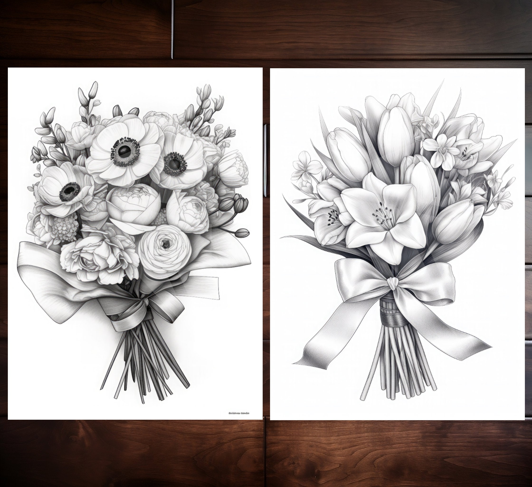 63 Flower Bouquet Collection Coloring Page, Adults + Kids- Instant ...