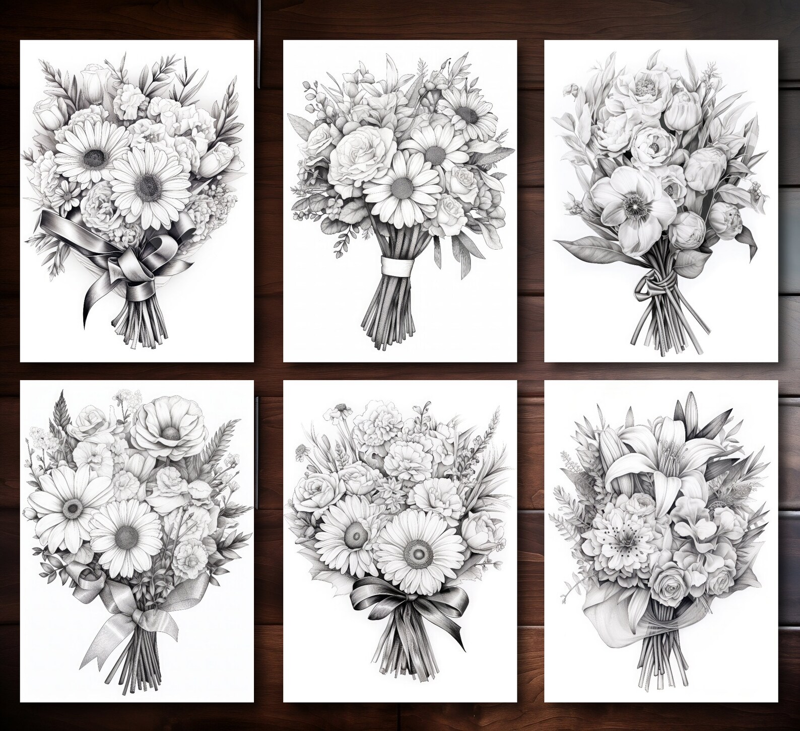 63 Flower Bouquet Collection Coloring Page, Adults Kids Instant ...