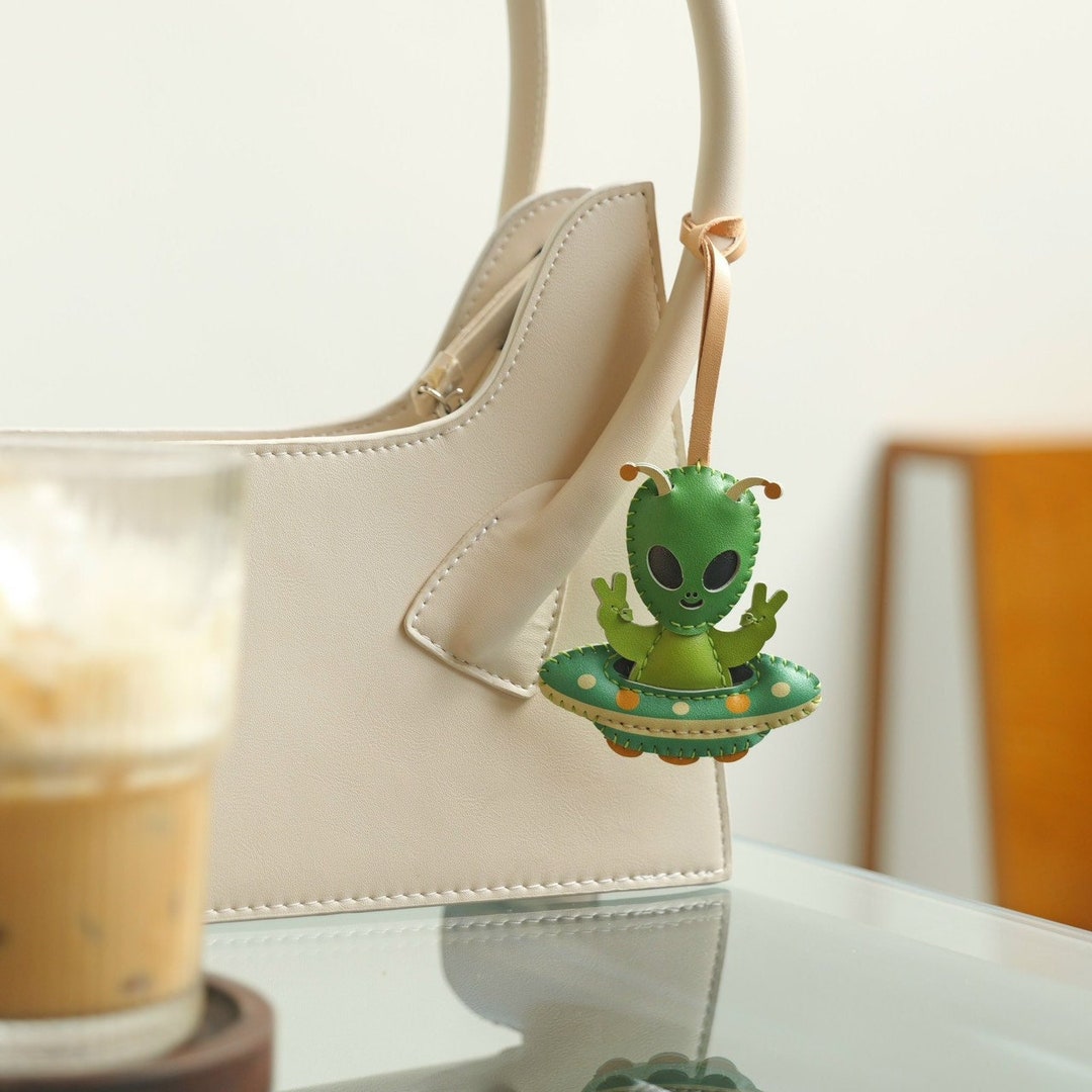 Alien Vegan Leather Bag Charm – Cute Universe Monster Rocket Keychain ...
