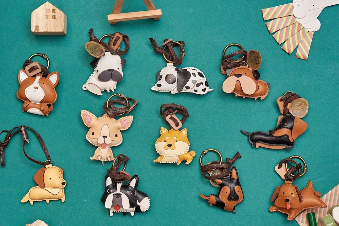 Handmade Leather Dog Keychain: Unique Animal Bag Charm - Etsy
