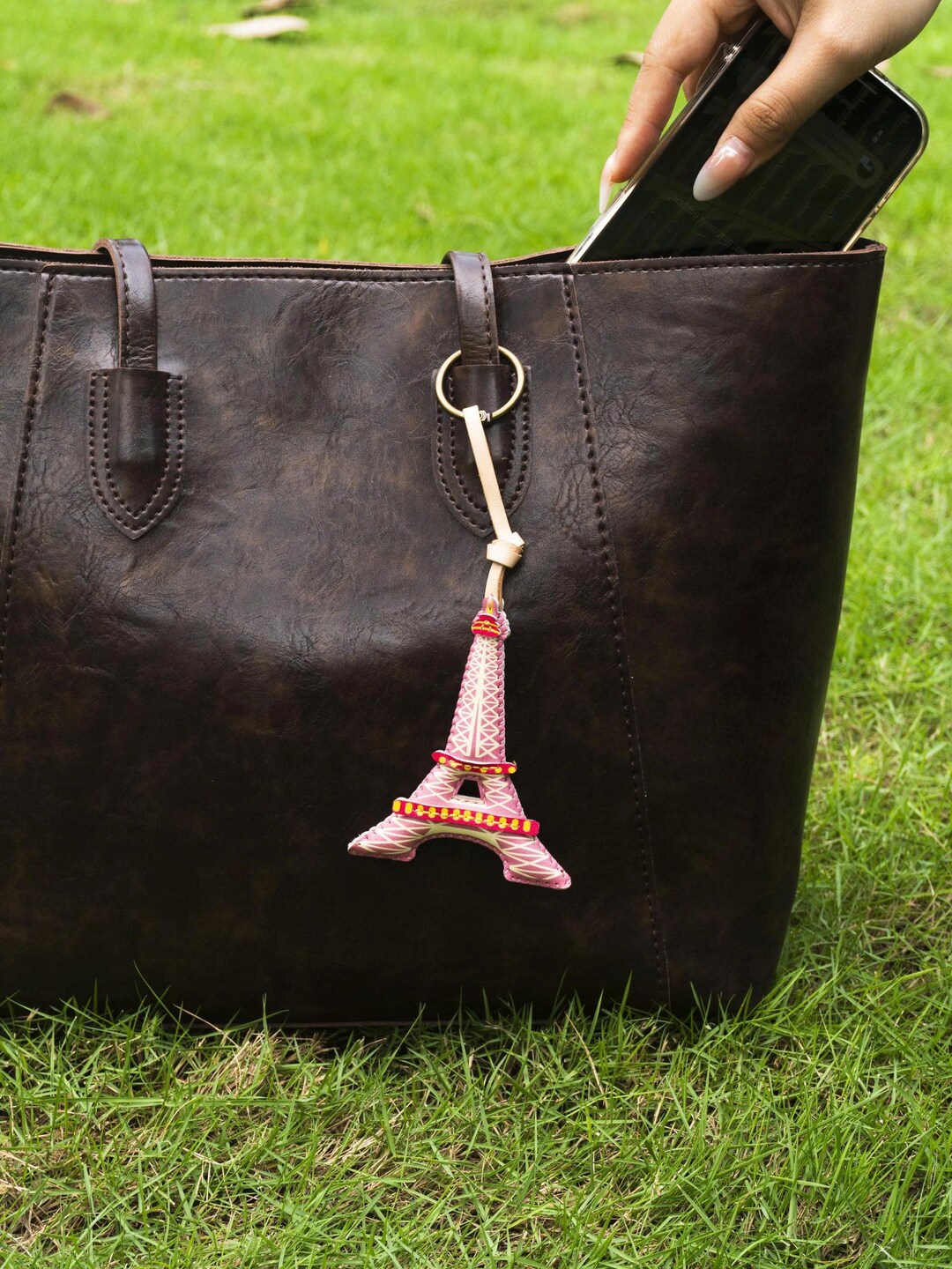 Tour Eiffel Bag Charm, Handmade Adorable Microfiber Leather Bag Charm ...