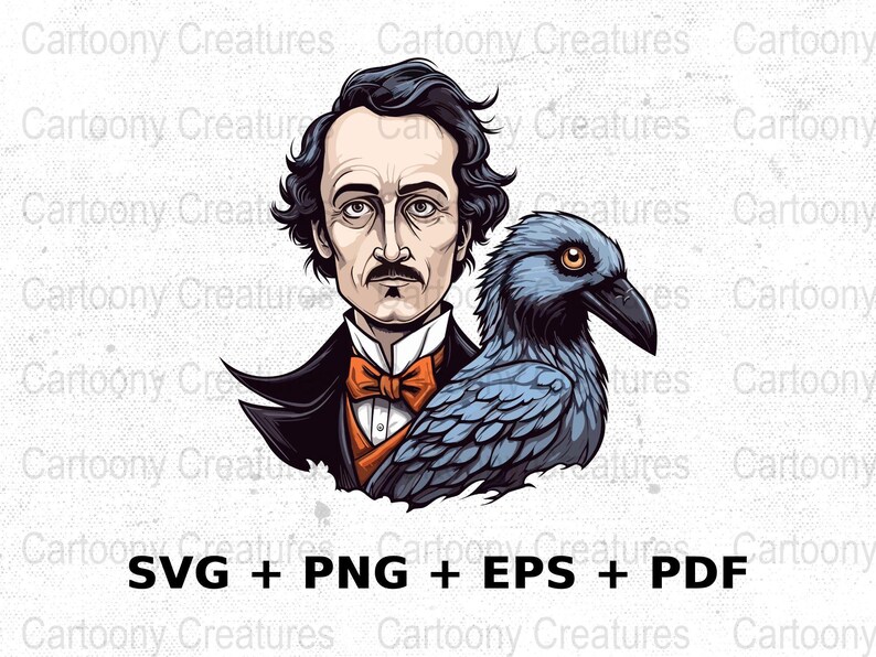Cartoon Edgar Allan Poe Raven Svg Png Eps Commercial Use - Etsy