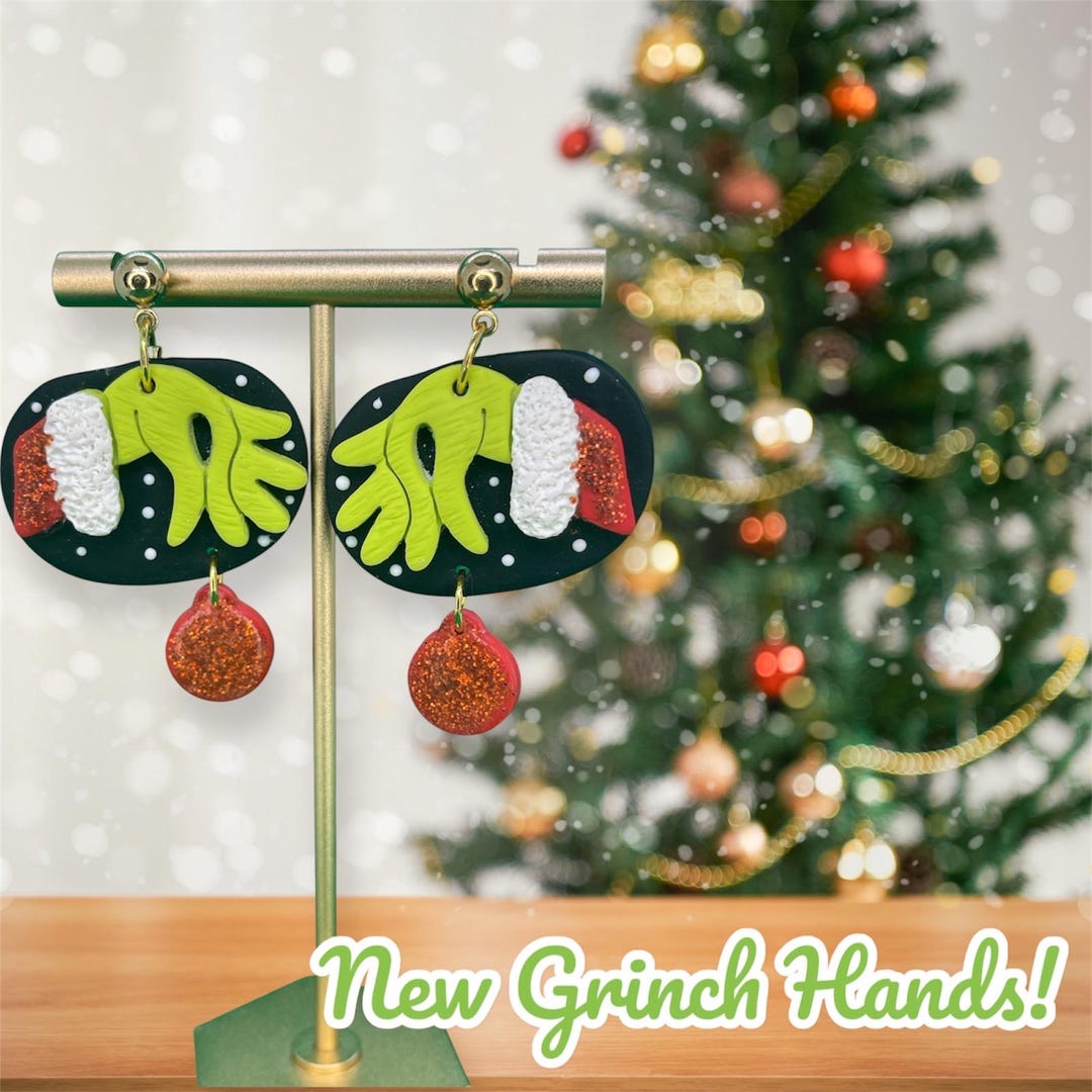 Grinch Hands Polymer Clay Christmas Earrings - Etsy