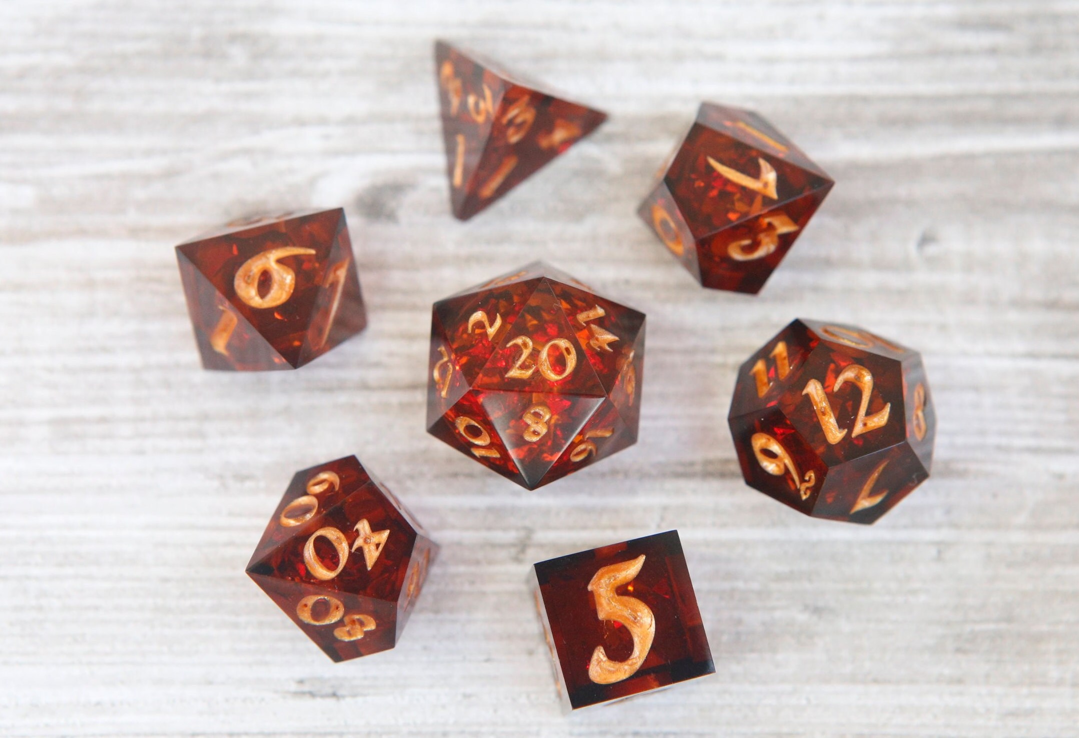 Phoenix Fire 7pc Dice Set With Liquid Core D20 - Etsy