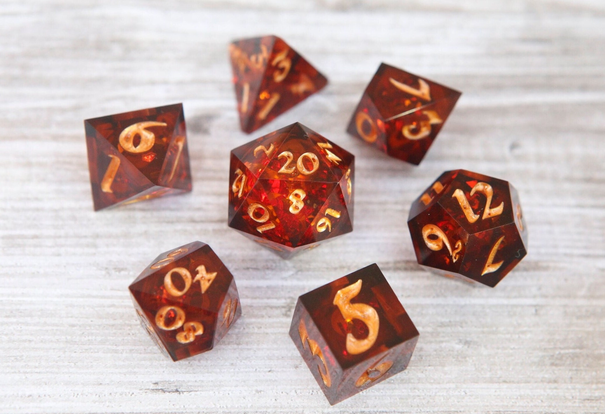 Phoenix Fire 7pc Dice Set With Liquid Core D20 - Etsy
