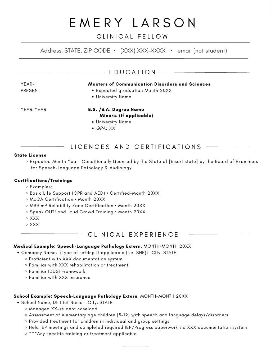 SLP-CF Resume Template clinical Fellow - Etsy