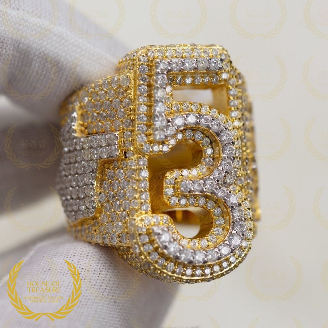 Custom Number Moissanite Hip Hop Ring, 14k Gold Plated - Etsy