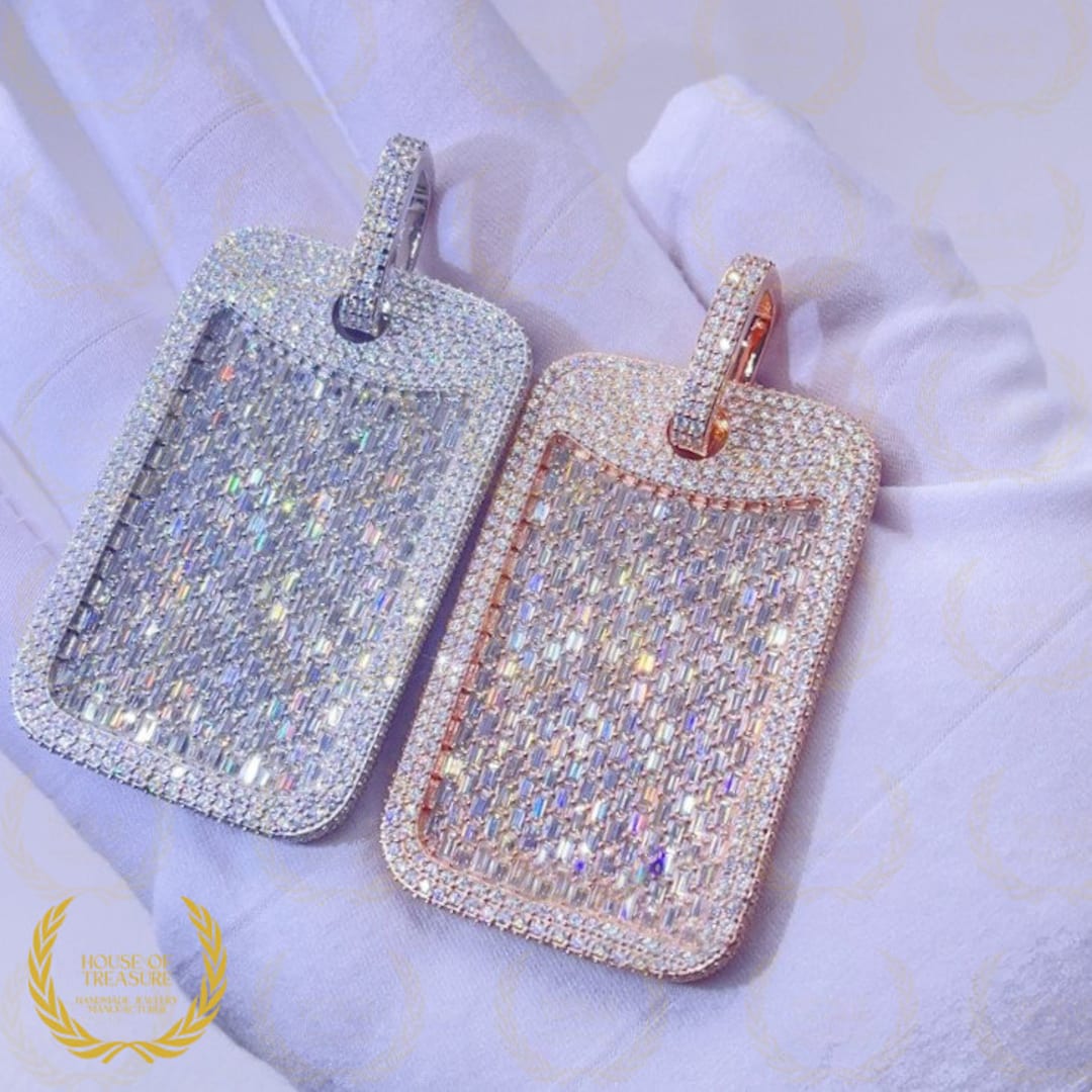 Iced Out Moissanite Dog Tag Pendant, Gold Plated Hip Hop Charm - Etsy