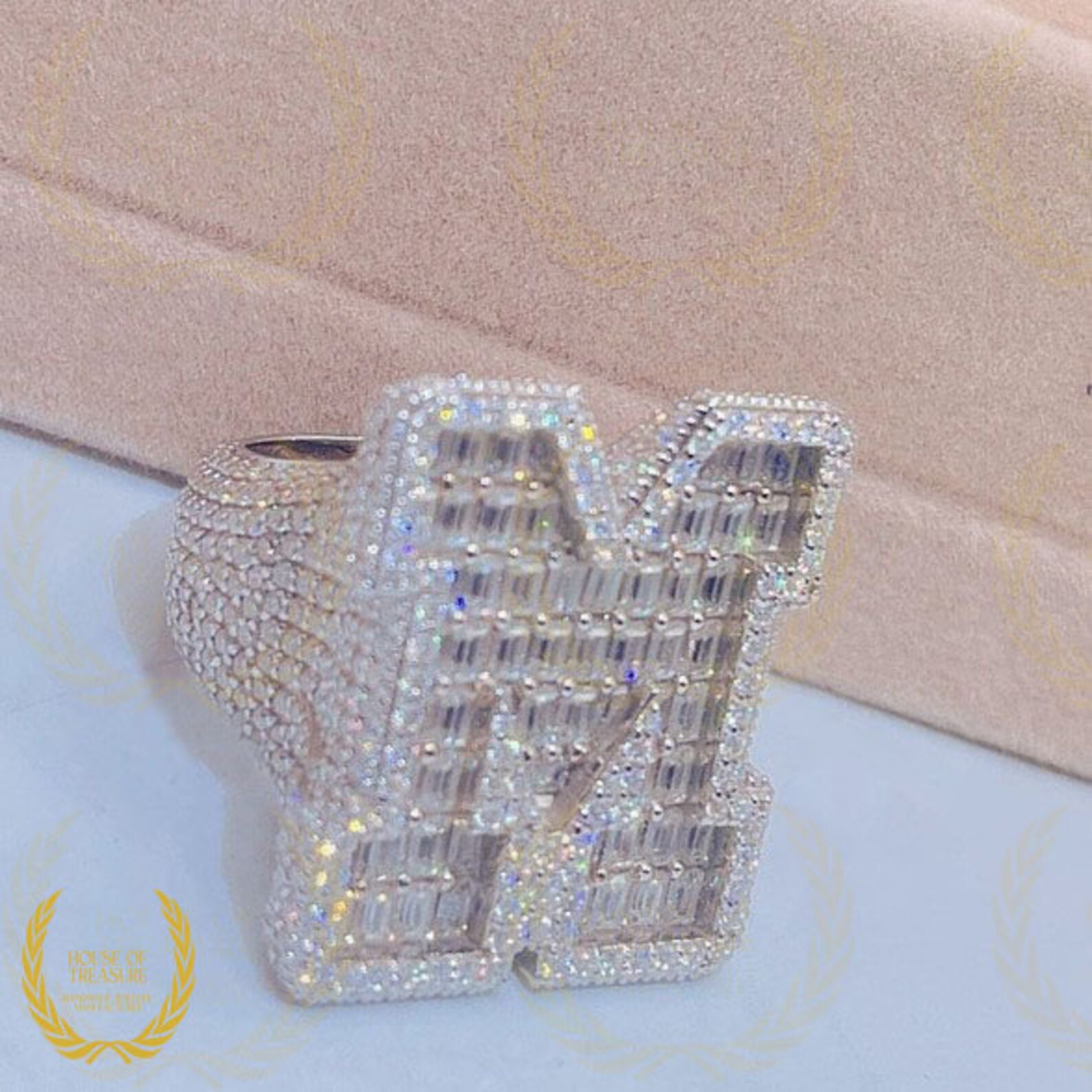 Unisex Custom Letter Iced Out Hip Hop Ring, Bustdown Dome Ring, 15CTW ...