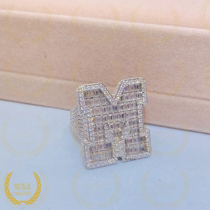 Unisex Custom Letter Iced Out Hip Hop Ring, Bustdown Dome Ring, 15CTW ...