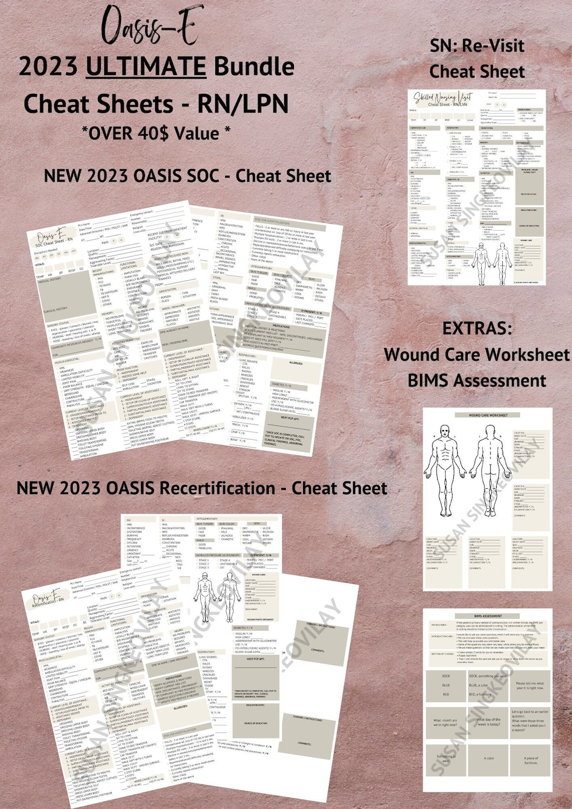 2023 OASIS-E Cheat Sheets Bundle – RN/LPN, Home Health (digital ...