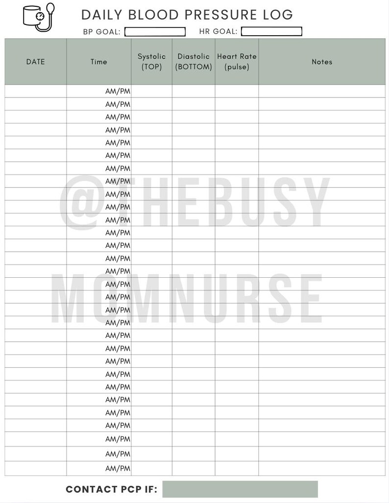 NEW* Daily Blood Pressure Log - Etsy