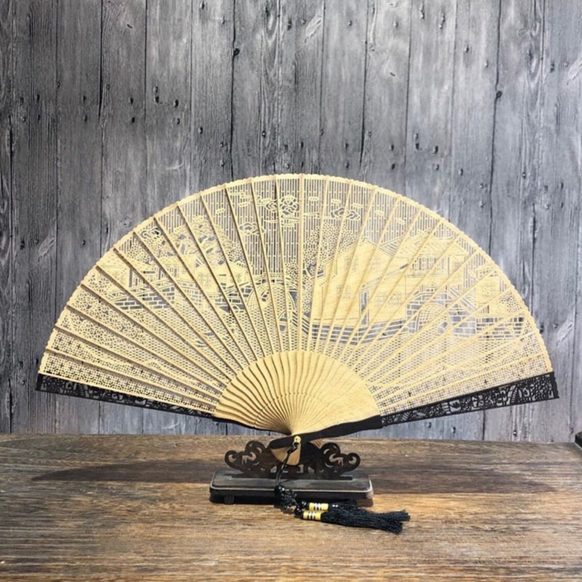 Red Sandalwood Edge Burmese Fragrant Wood Handicraft Hollow Fan Wooden ...