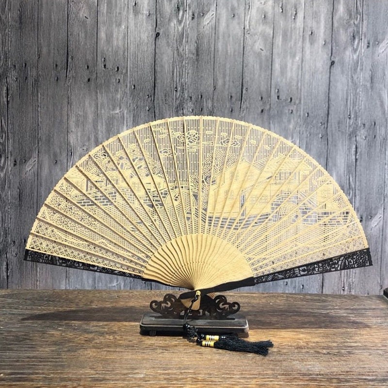 Red Sandalwood Edge Burmese Fragrant Wood Handicraft Hollow Fan Wooden ...