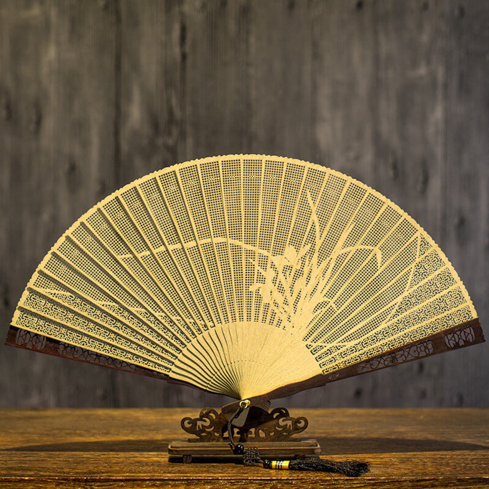 Red Sandalwood Edge Burmese Fragrant Wood Handicraft Hollow Fan Wooden ...