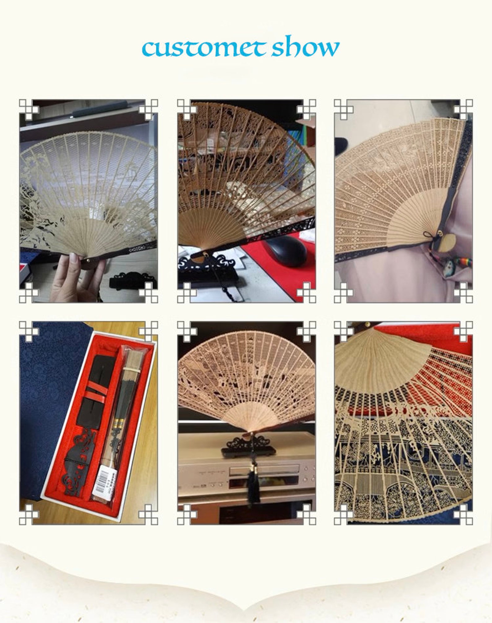 Red Sandalwood Edge Burmese Fragrant Wood Handicraft Hollow Fan Wooden ...