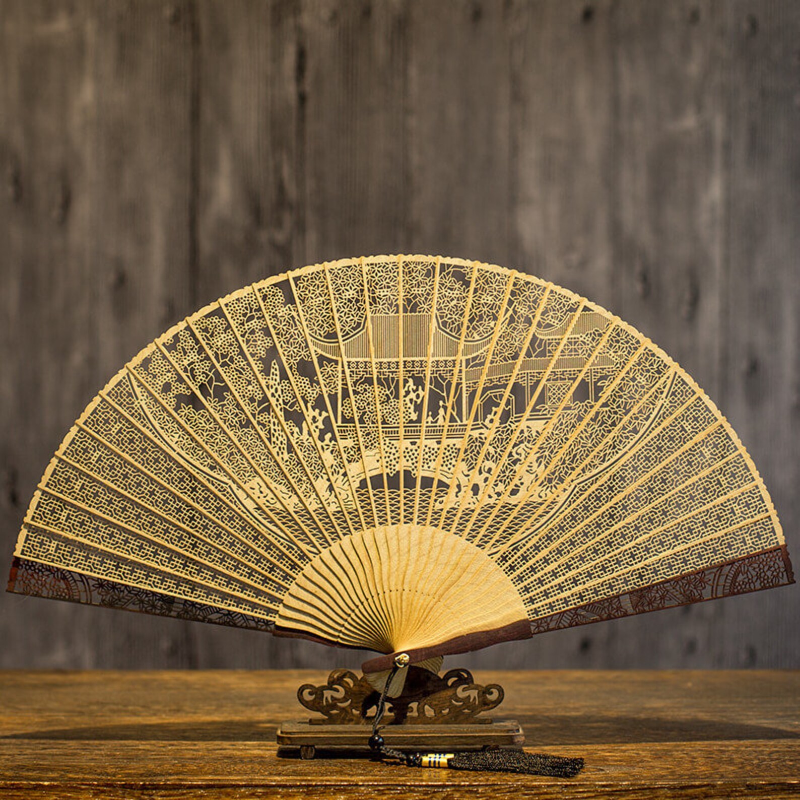 Red Sandalwood Edge Burmese Fragrant Wood Handicraft Hollow Fan Wooden ...