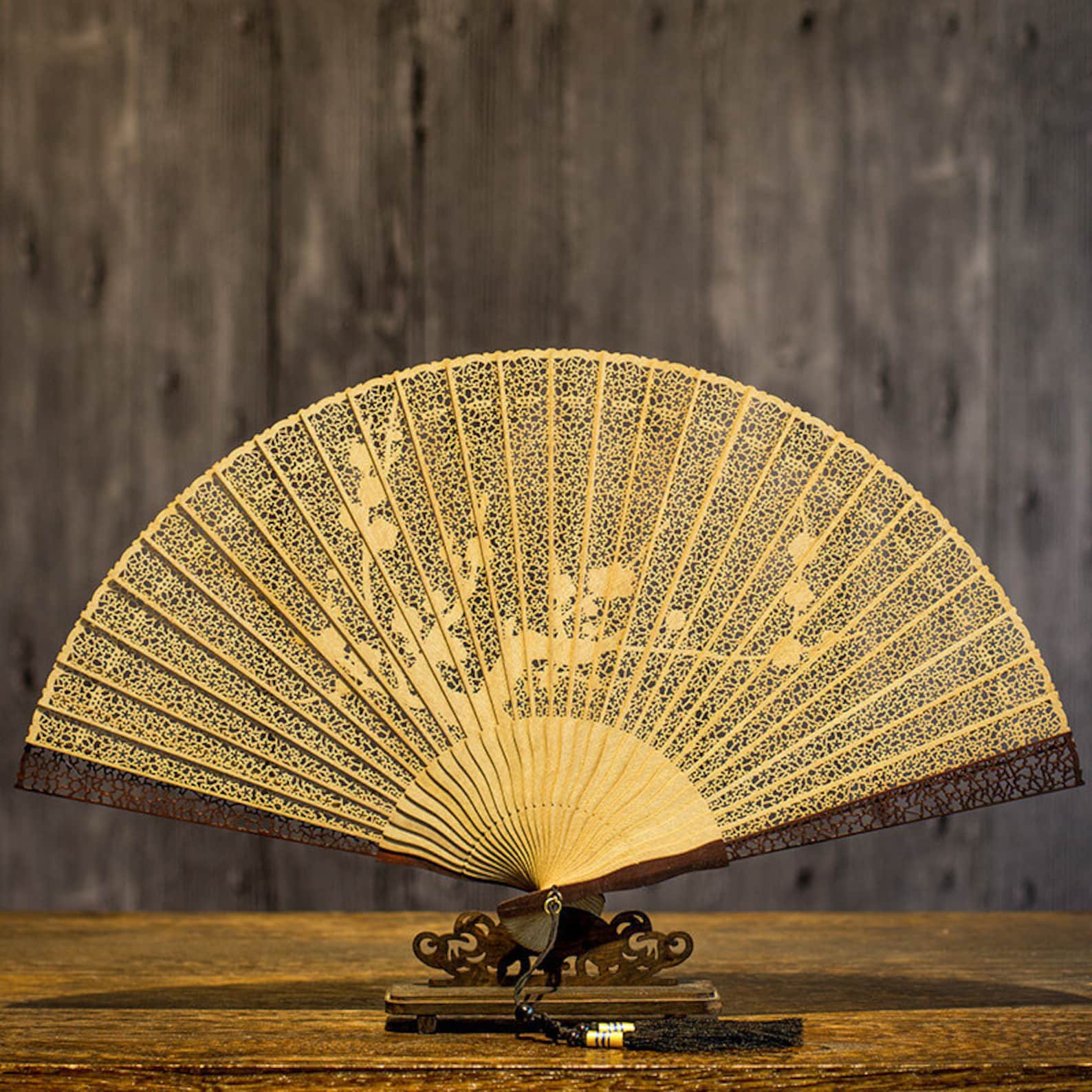 Red Sandalwood Edge Burmese Fragrant Wood Handicraft Hollow Fan Wooden ...