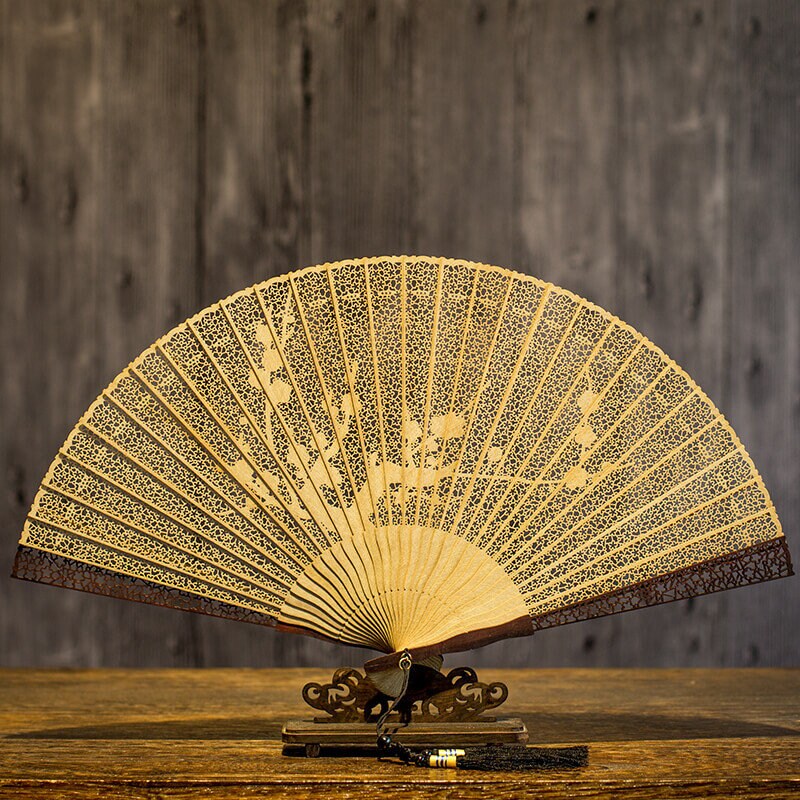 Red Sandalwood Edge Burmese Fragrant Wood Handicraft Hollow Fan Wooden ...