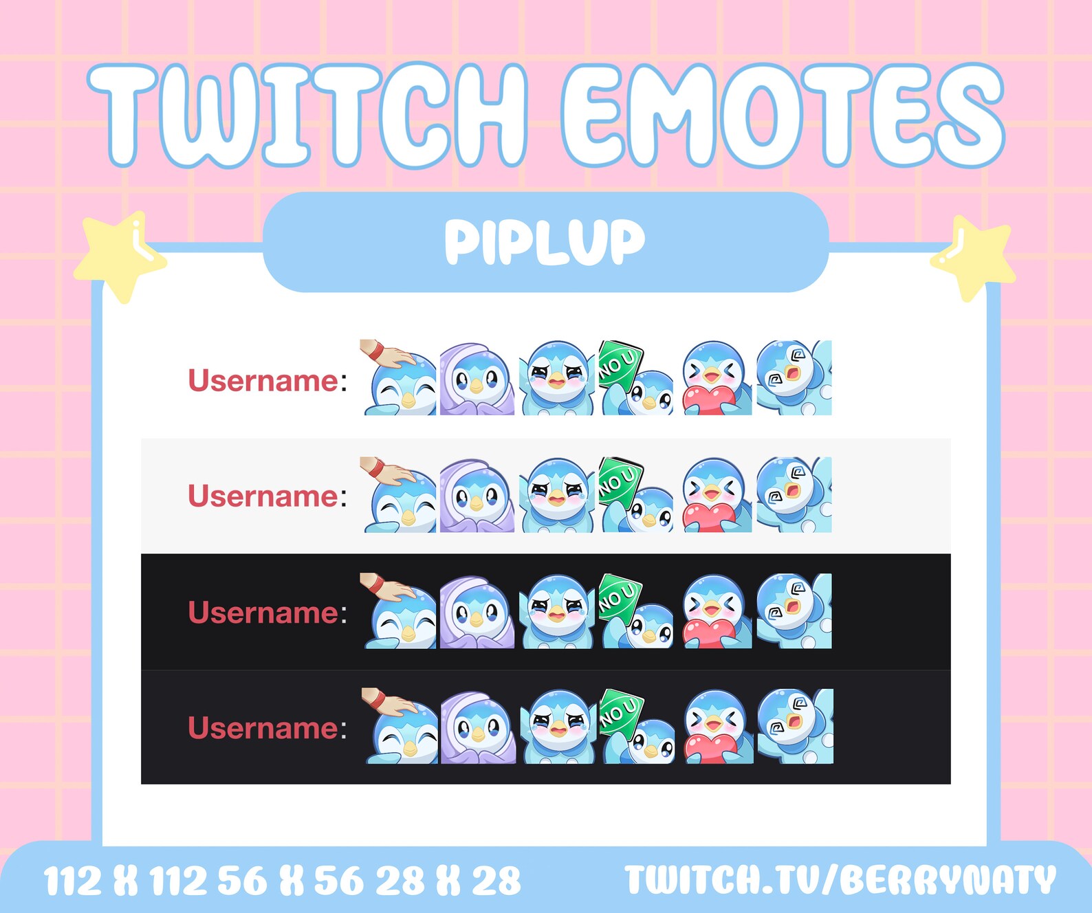 Cute Piplup Emote Pack for Twitch Streamers, Discord, Youtube Instant ...
