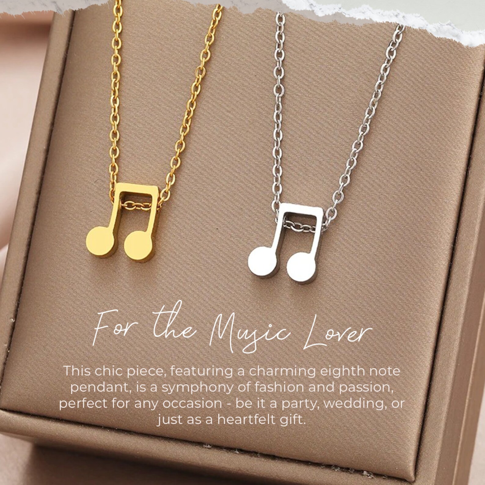 Elegant Melody Necklace - Eighth Note Pendant - Stainless Steel - Music ...