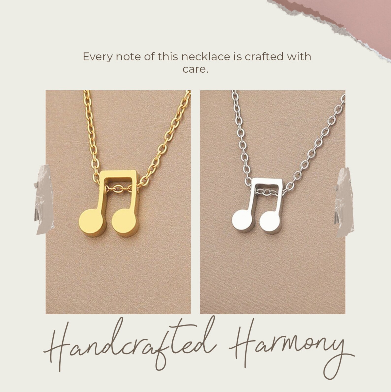 Elegant Melody Necklace - Eighth Note Pendant - Stainless Steel - Music ...