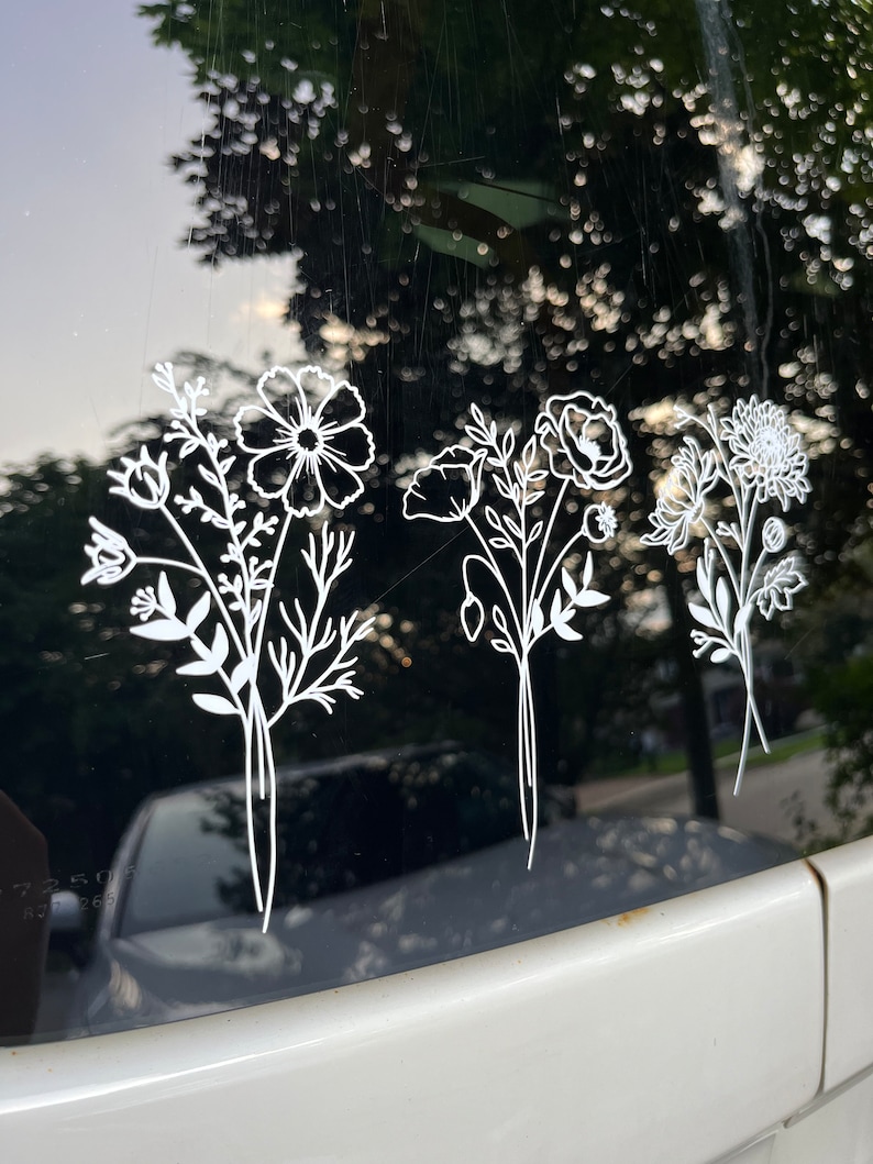 Car Decal Sticker Window Car Accessory Birth Month Flower Decal Glass ...