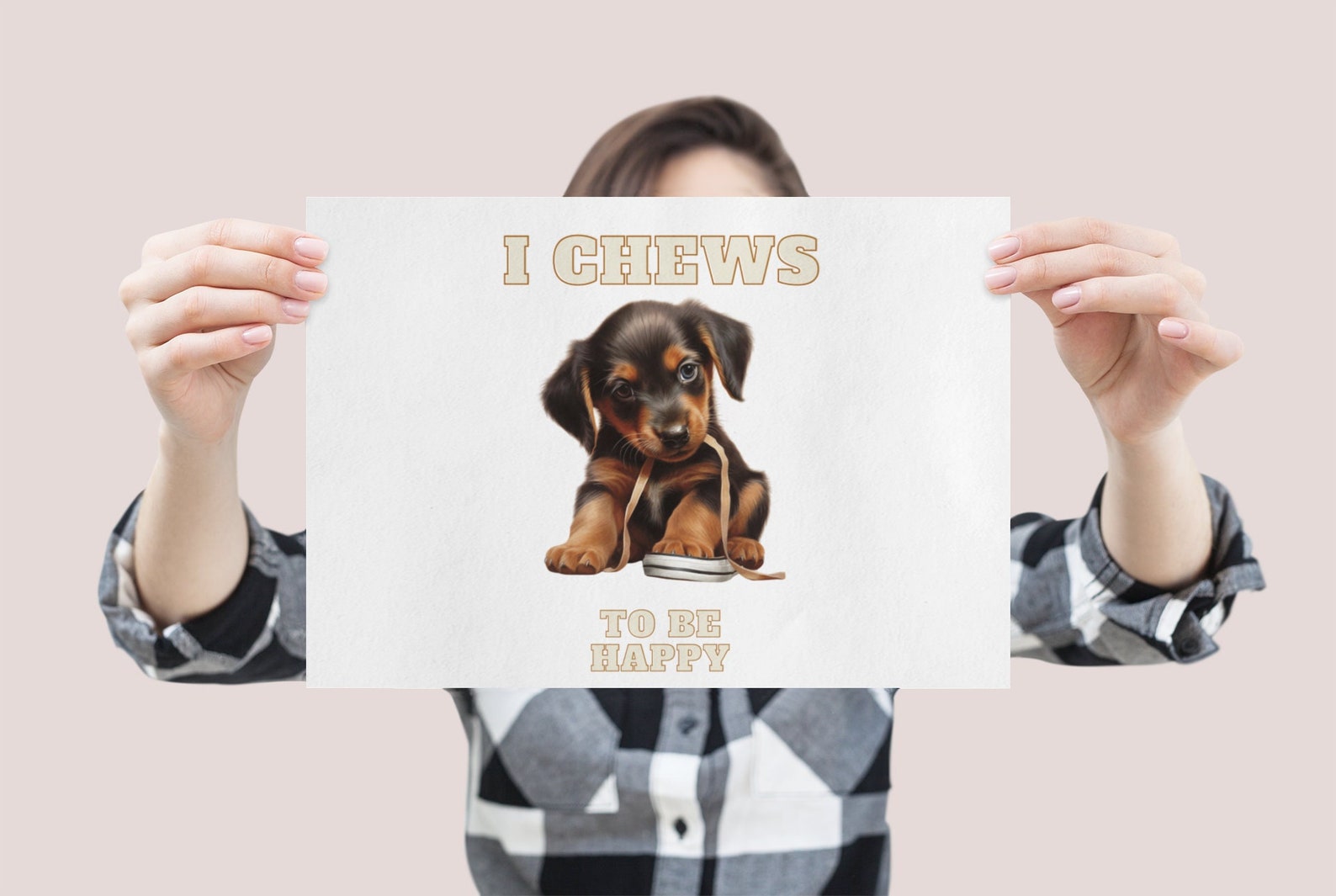 Puppy Chewing Poster I Choose to Be Happy Chews Satin Finish Dog Lover ...