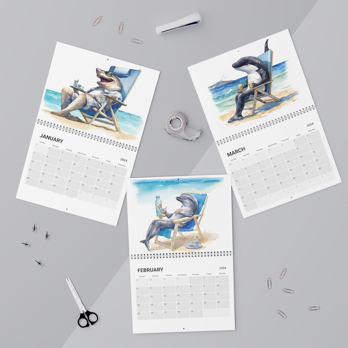 Funny Animal Calendar 2024 Beach Bum Fun Gift Ocean Water New - Etsy