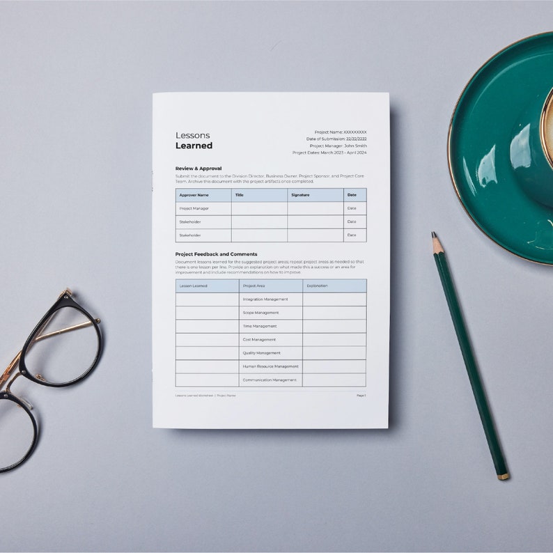 Lessons Learned Register Worksheet for Project Managers, Fillable ...