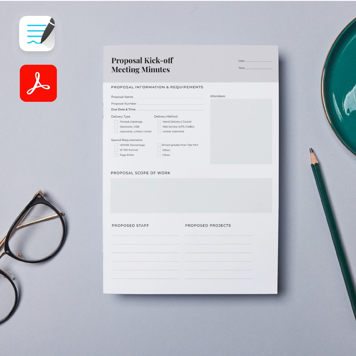 Meeting Minutes Template for Proposal Kick-off Meetings Fillable and ...