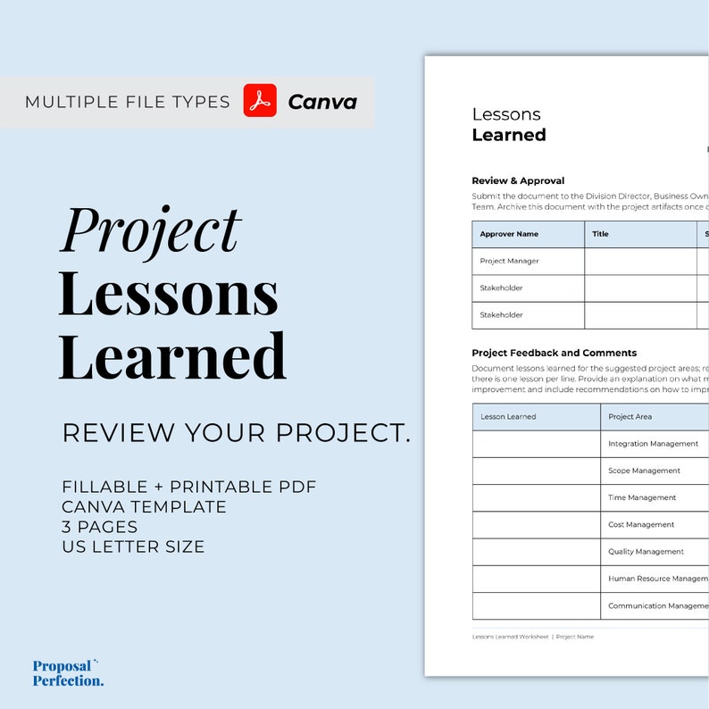 Lessons Learned Register Worksheet for Project Managers, Fillable ...