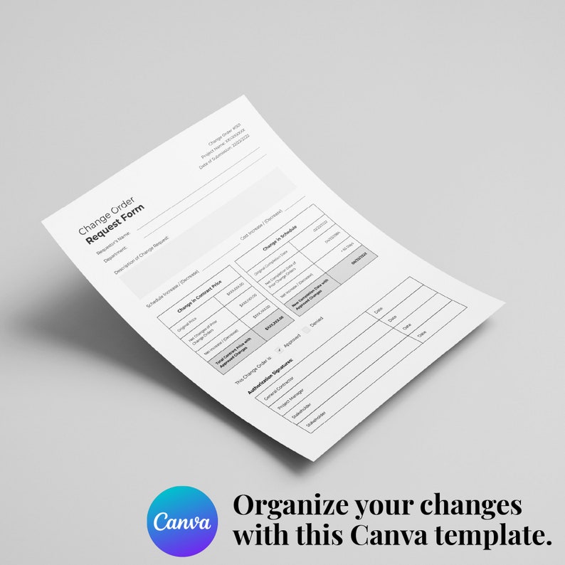 Change Order Form Template for Project Management | Designed in Canva ...