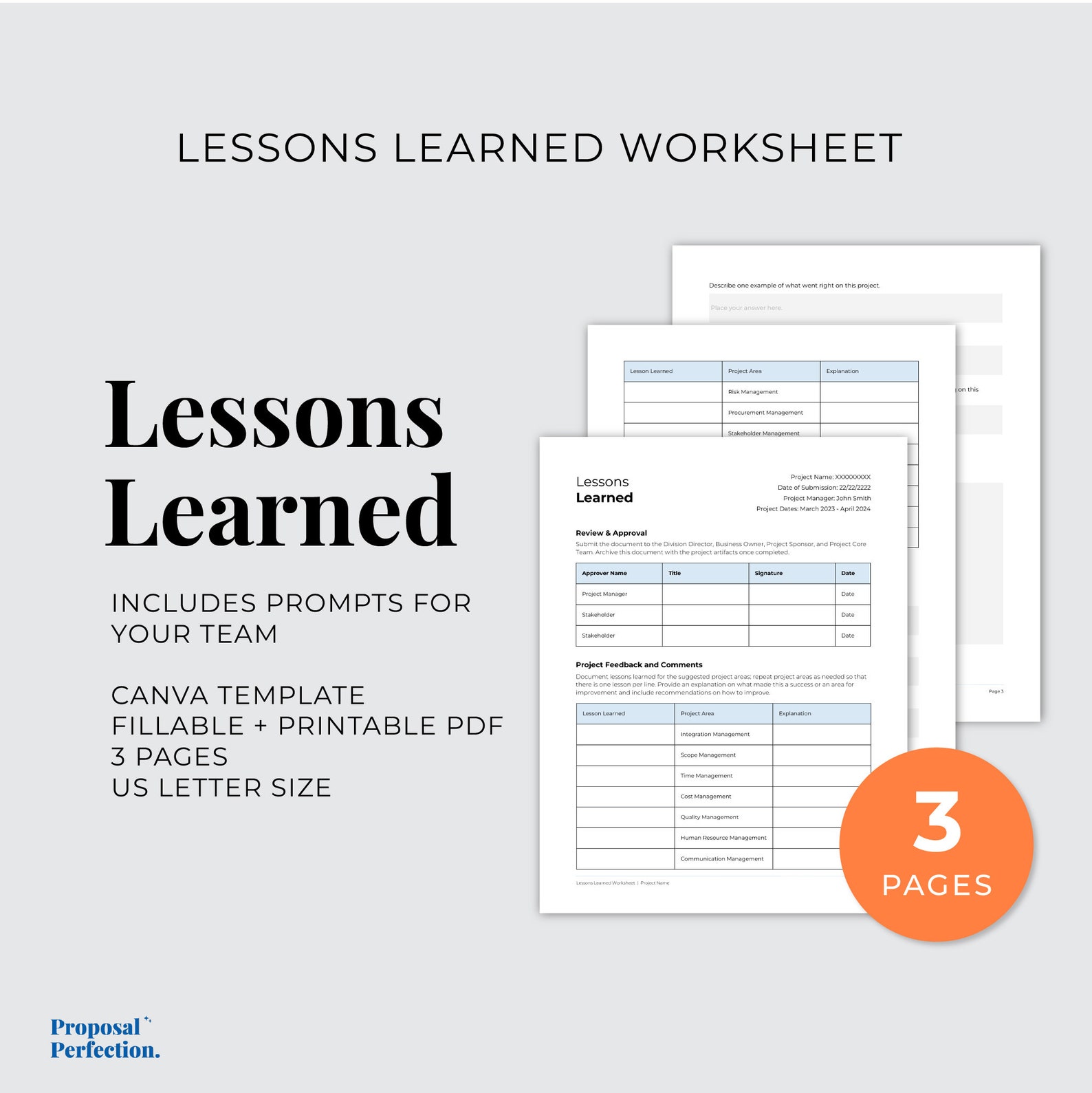 Lessons Learned Register Worksheet for Project Managers, Fillable ...