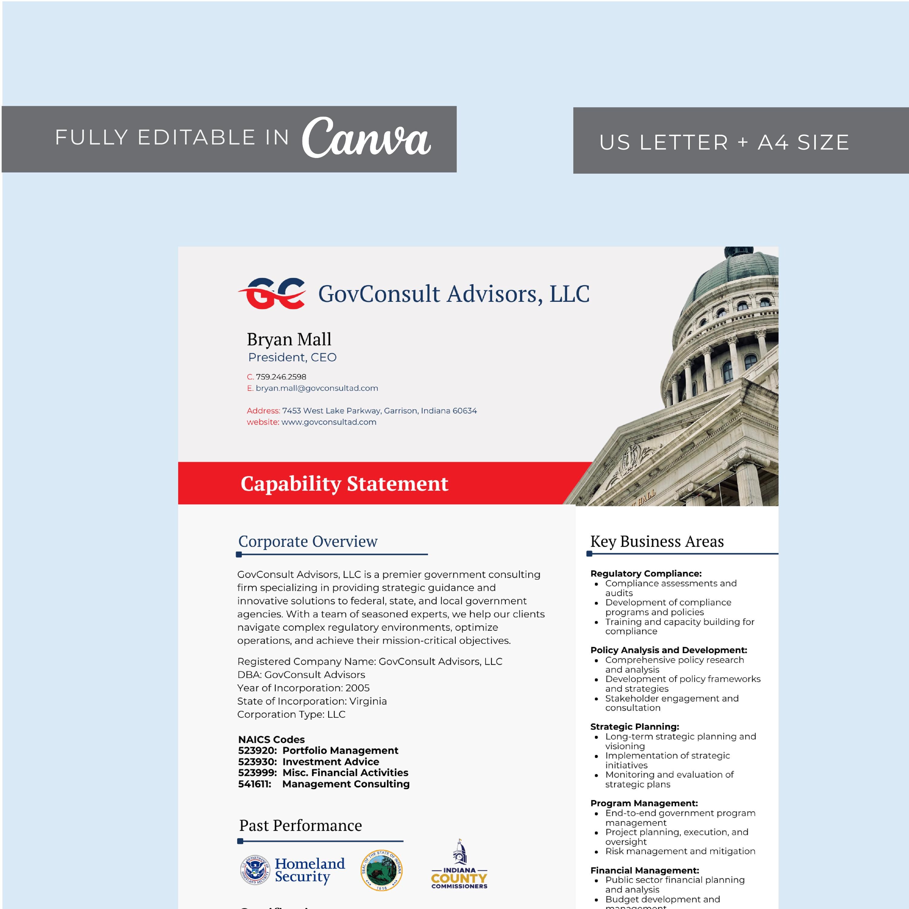 Govcon Consulting Capability Statement Template | Professional ...