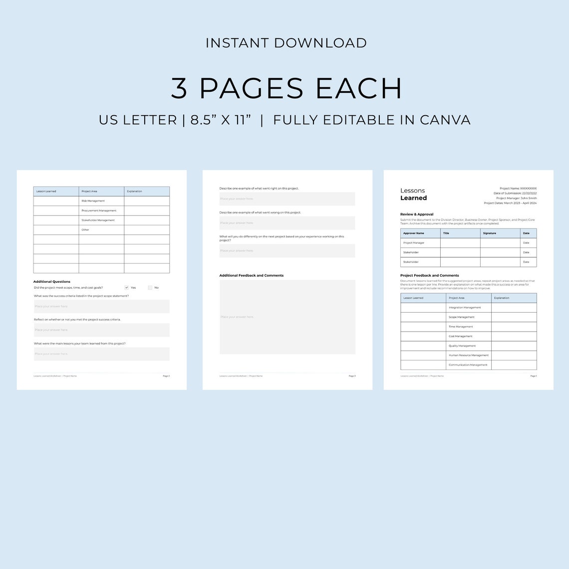Lessons Learned Register Worksheet for Project Managers, Fillable ...